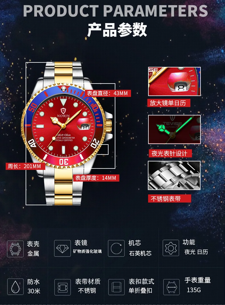 NOBJN T801A Multifunction Men's Business Watch - Custom Logo