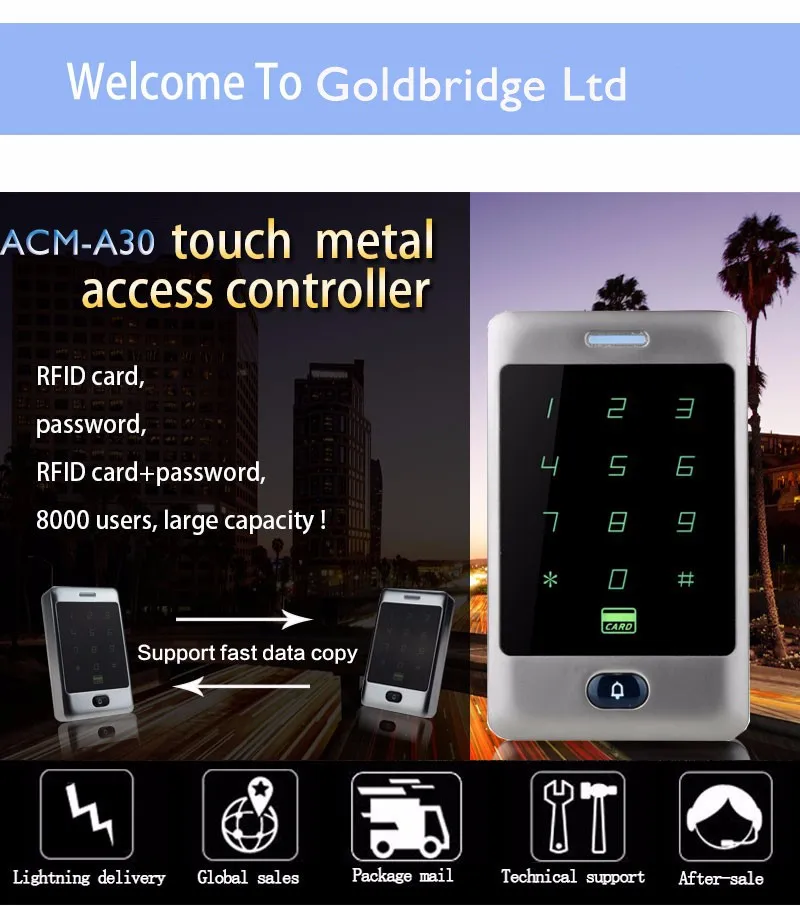 Waterproof Metal Door Access Control Keypad - 8000 User RFID Card