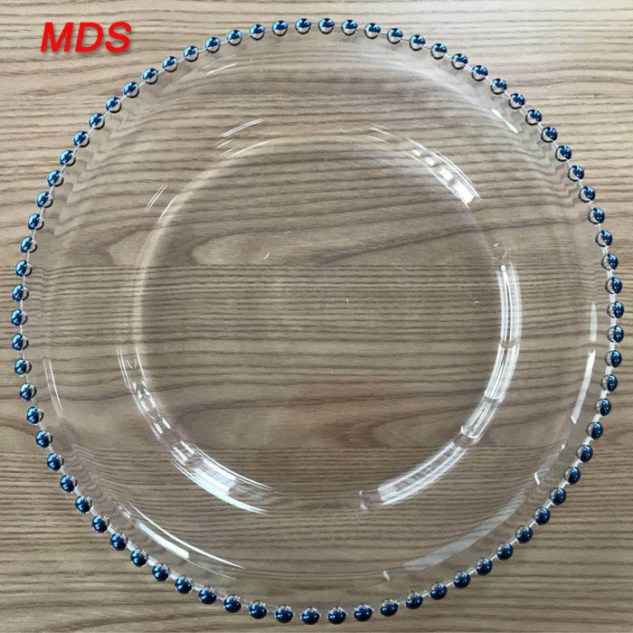Wedding Wholesale Plated Blue Beaded Rim Glass Charger Plate - Buy Blue ...