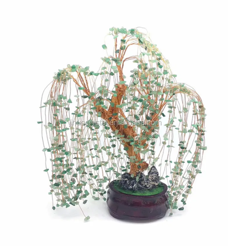 Natural Jade Crystal Tree Bonsai Green Aventurine Weeping Willow Tree ...