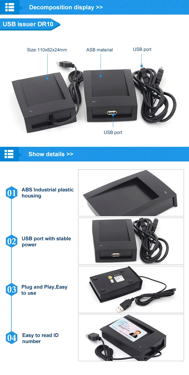 Dr10 High Capability Keyboard Input Usb Id Or Mf Rfid Smart Card Reader ...