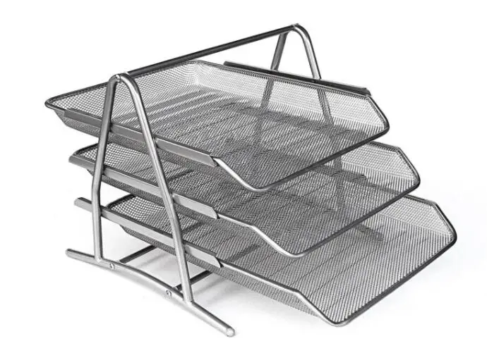Office 3 Layer Desk Table Iron Mesh Desktop File Organizer