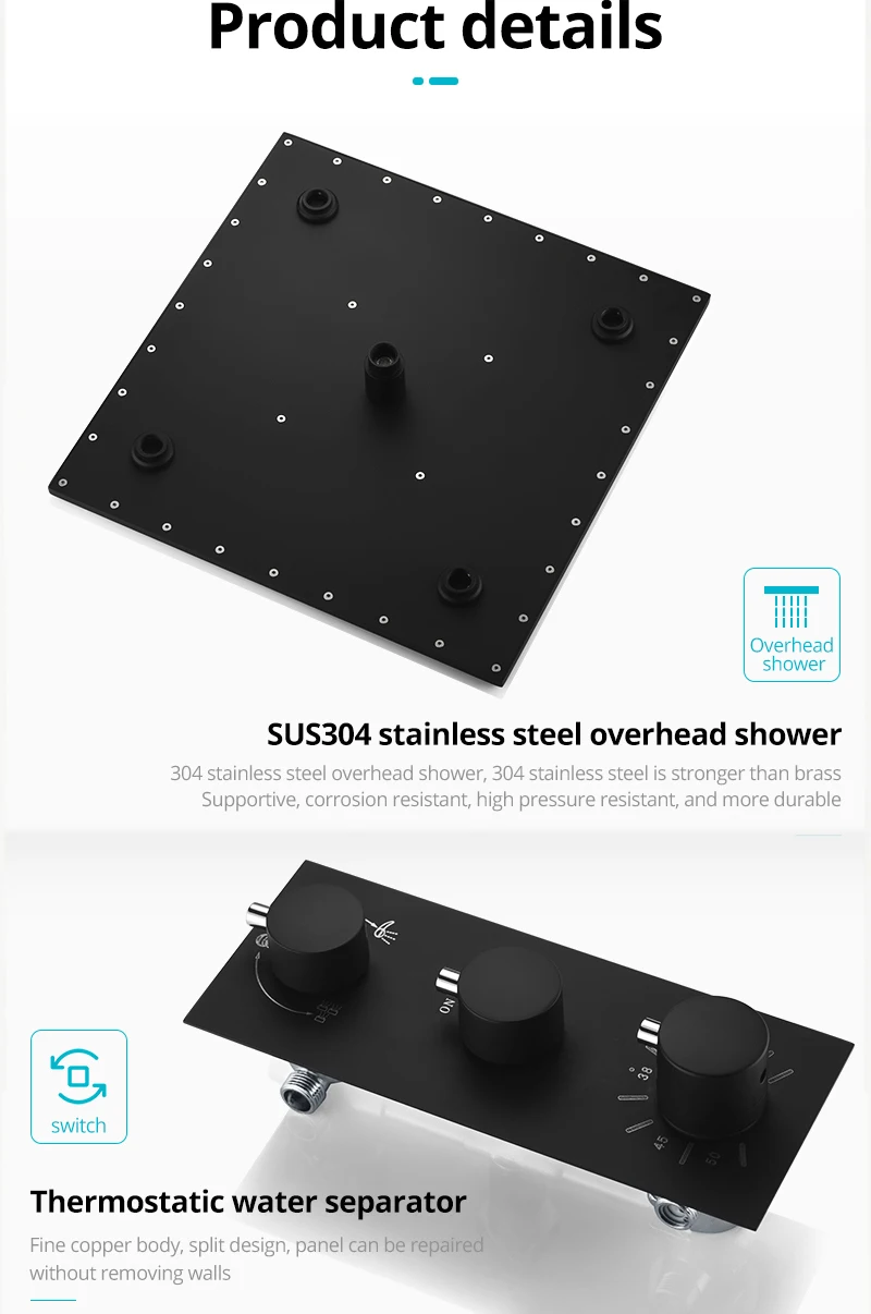 Sus 304 Led Smart Light Shower Panel Large Rainfall Shower Heads ...