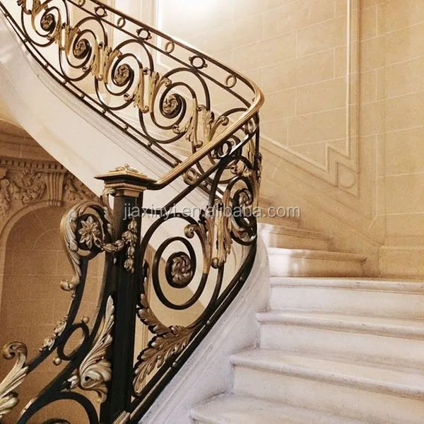 Golden Wrought Iron Luxury Railing for Indoor Staircases