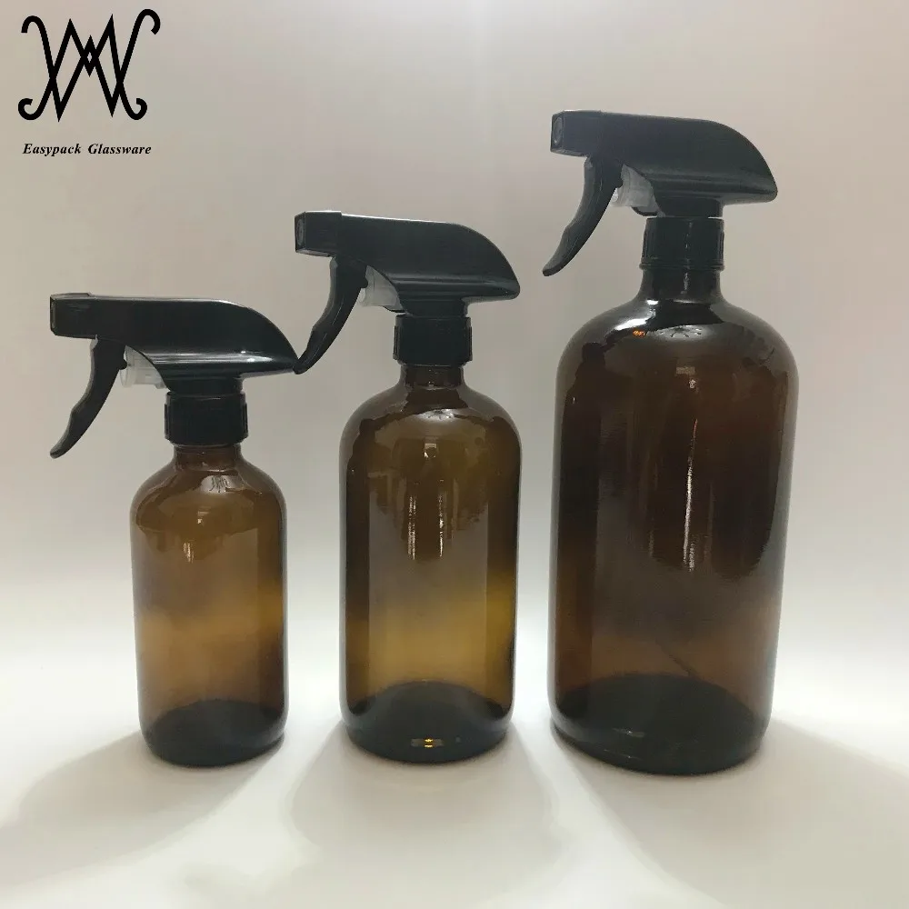 16oz Boston Round Spray Glass Bottle With Silicone Sleeve And Paper ...