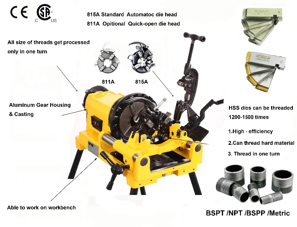 Hongli Compact Pipe Threading Machine 1500w 38RPM for Sale