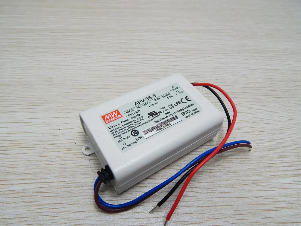 Original Mean Well 5vdc Mini Led Driver 8w To 35w Ip30 Waterproof With Plastic Case Apv-35-5 ...