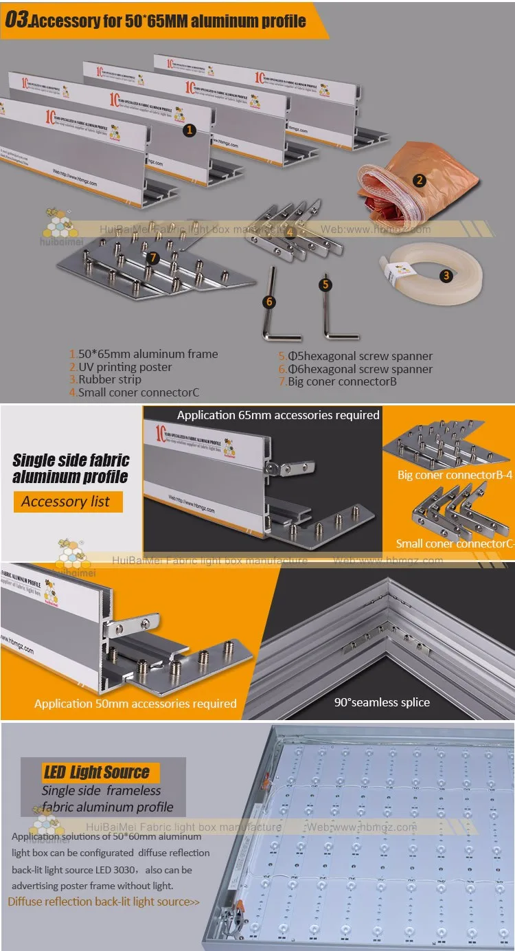 Dual-use Single Side 50mm And 65mm Aluminum Alloy Profile Frame For ...