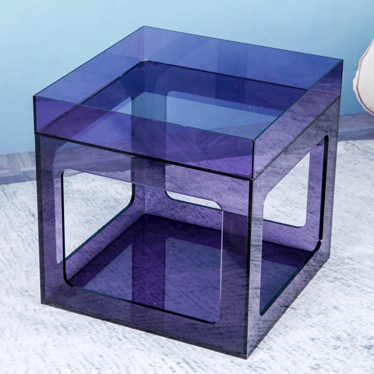 Unique Design Cube Shape Purple Color Acrylic Coffee Tray Table With ...