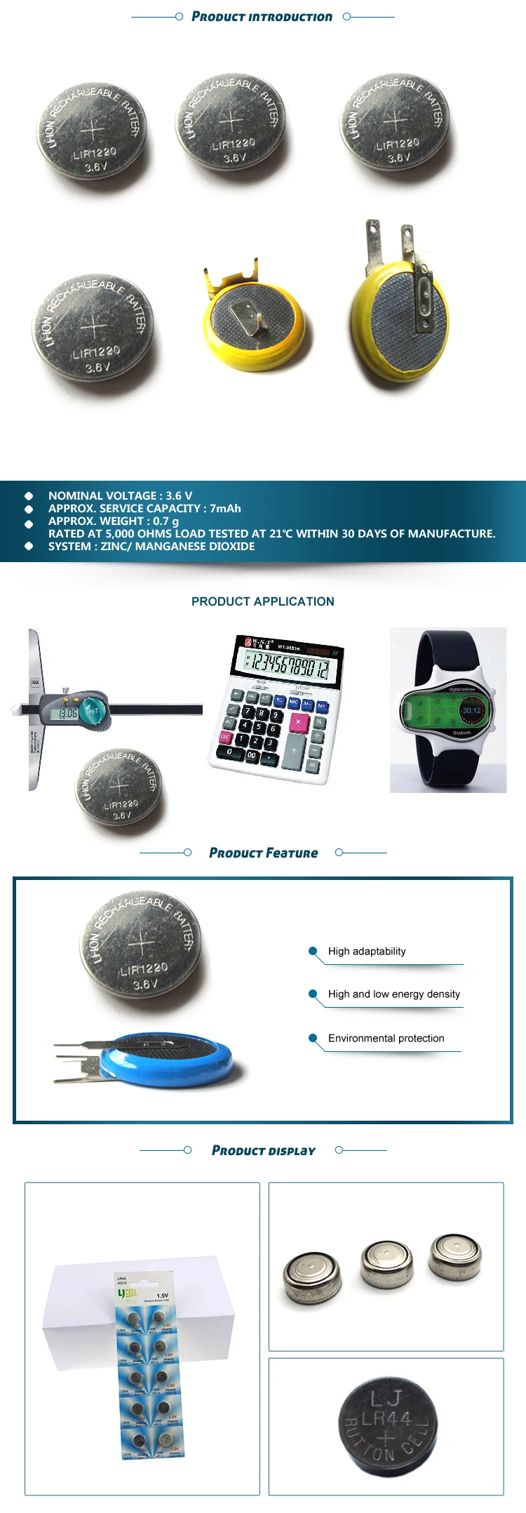 3.6v Li-ion Rechargeable Button Battery Lir1220,And Lir Series,Lir,1620 ...