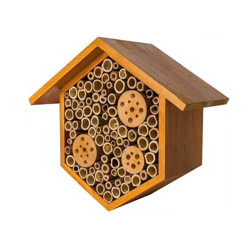 Hexagon Wooden Pollinator Bee Nest Insect House With Bamboo - Buy ...