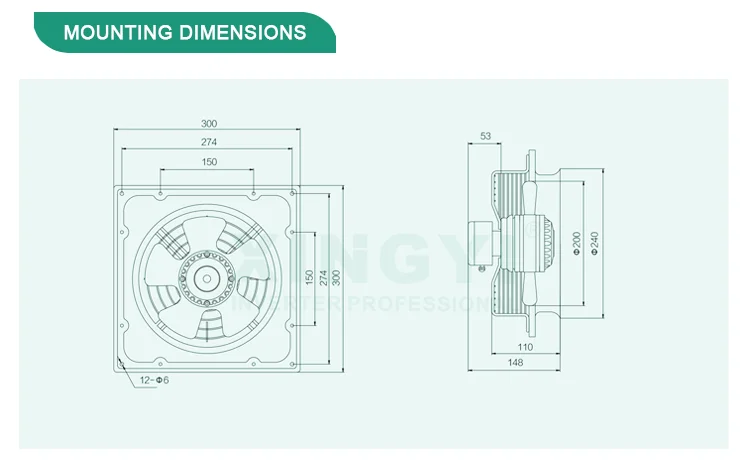 Fzy200 2000 Cfm Exhaust Fan 3 Phase Electric Excel Fresh Air Bath Wall ...