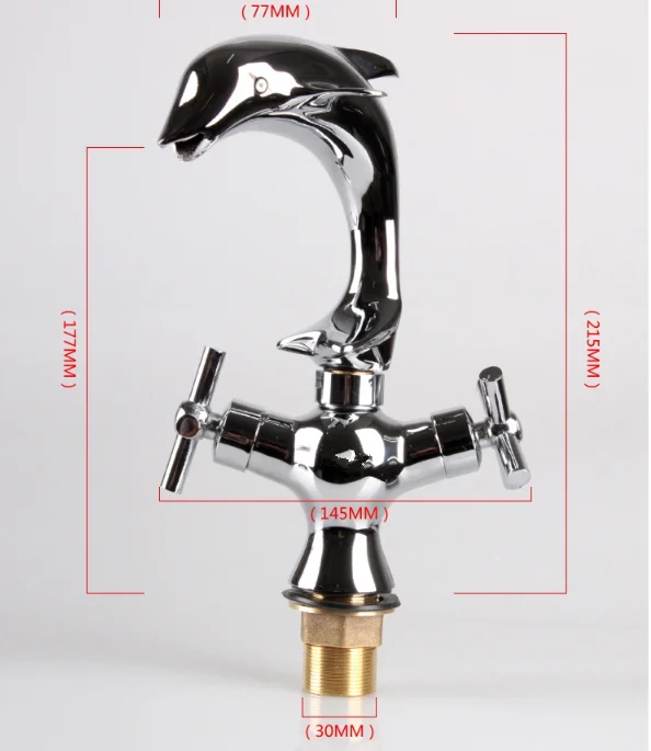 Bathroom Double Handle Brass Basin Faucet - Dolphin Shape