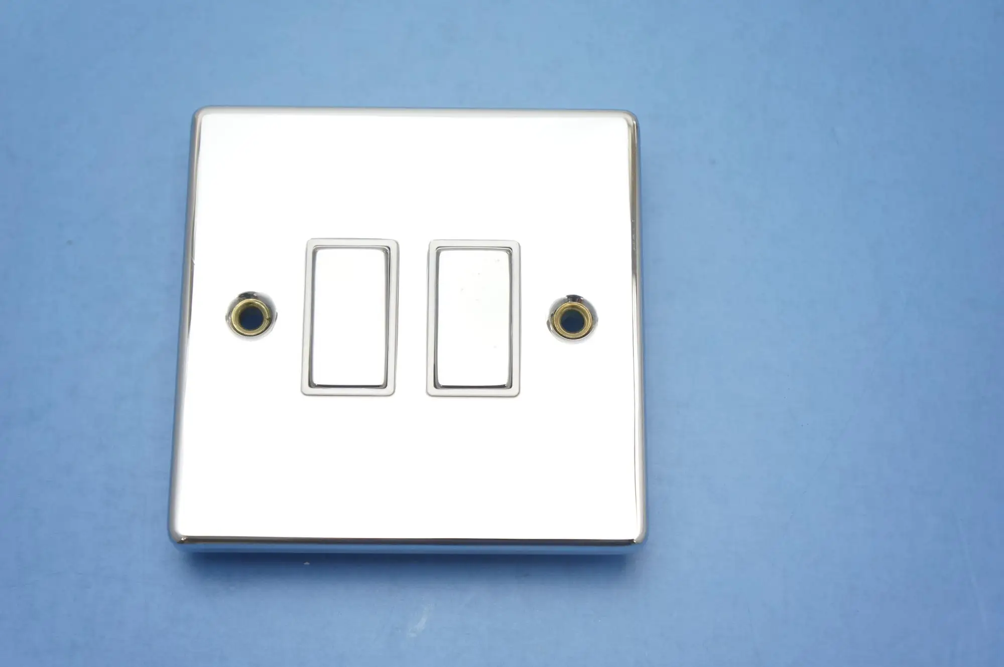 Bushed Chrome 2 Gang 2 Way 10ax Double Electric Wall Switch Plate Light ...