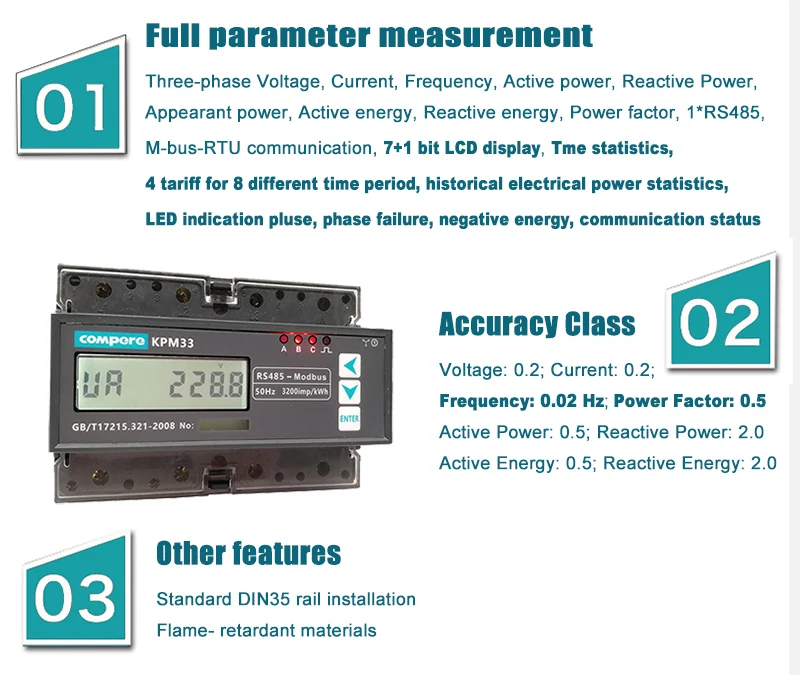 Rs485 Port Modbus Communication 3 Phase Smart Digital Din Rail ...