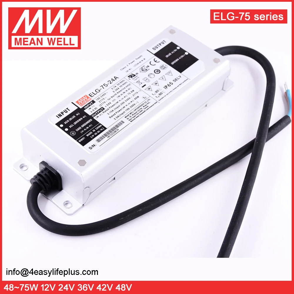 Meanwell Elg-75-24b 75w 24v Ip67 Waterproof Constant Voltage Dimmable Led Driver 24v - Buy 75w ...