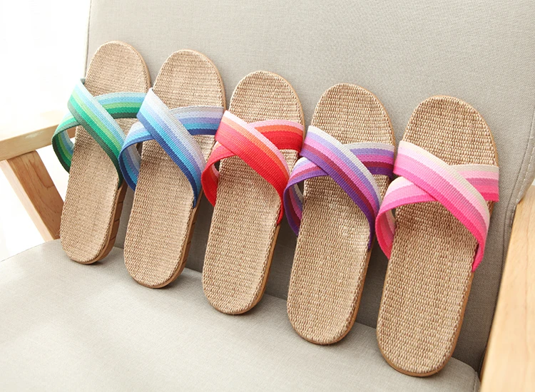 Fashion Summer Color Slippers Comfortable Linen Slippers For Indoor ...