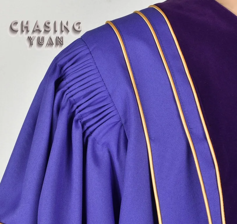 Unisex Clergy Robe Bishop Purple with Gold Trim Latin Crosses