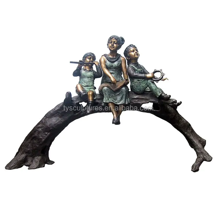 Outdoor Decorative Realistic Life Size Metal Children Figures Sitting ...