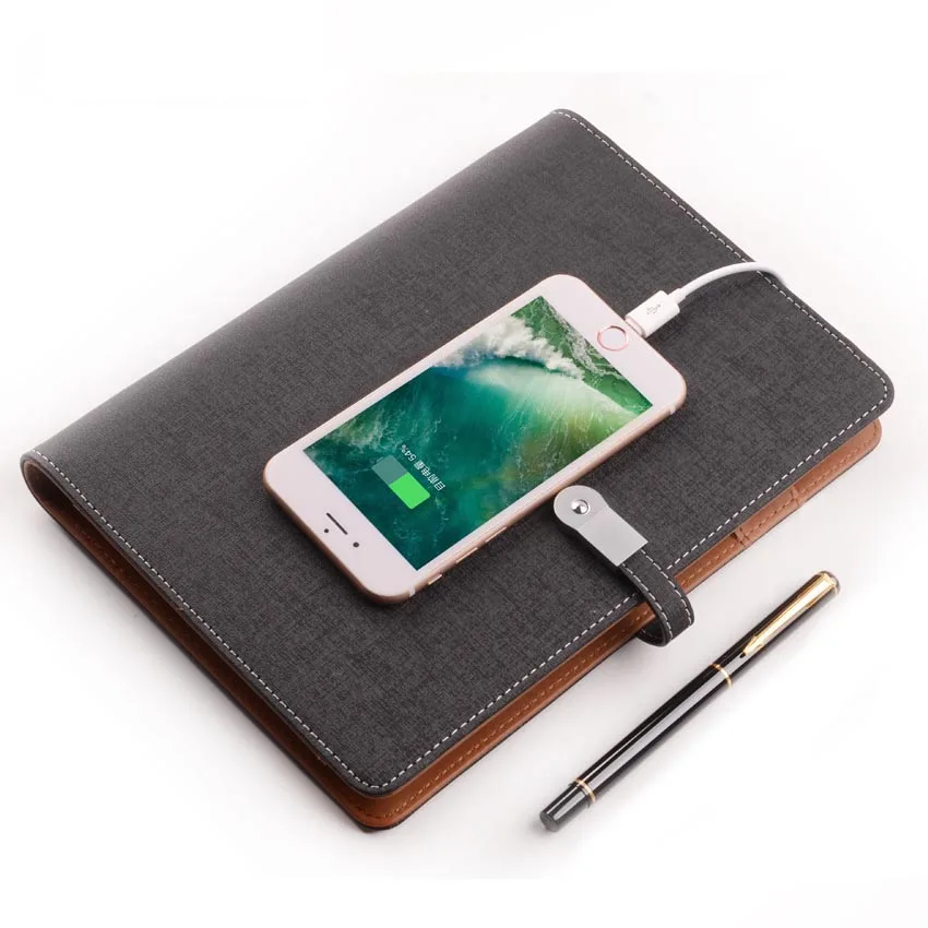 Metal Grain Leather Power Bank Notebook Power Bank With 16gb Usb ...