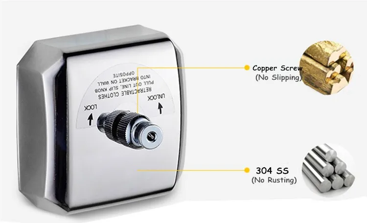 Square Shape 304 Stainless Steel Retractable Indoor Clothesline With 2 ...