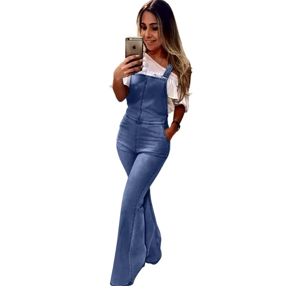 Fashion Sky Blue Retro Washed Flared Women Jeans Overall - Buy Jeans ...