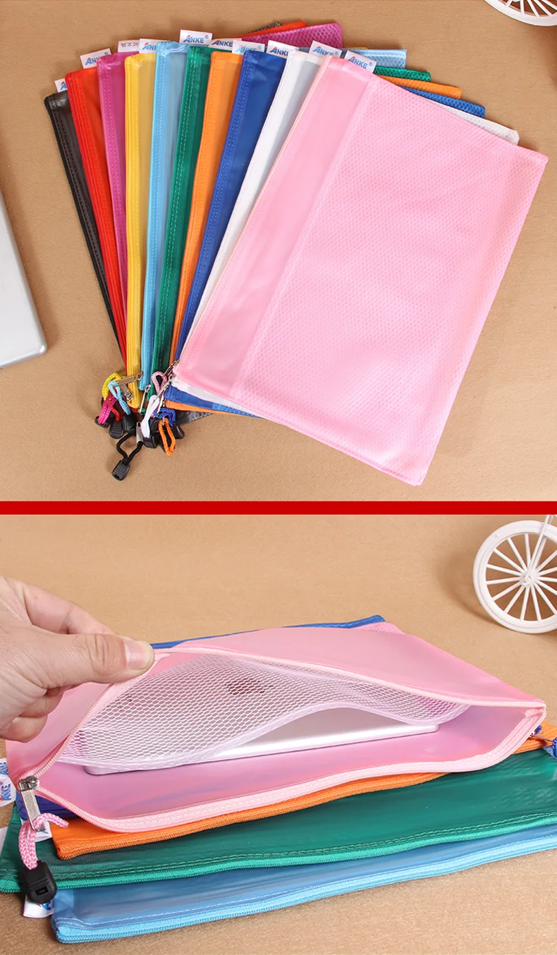 Double A4 Zipper File Bag File Bag Plastic Waterproof Grinding Student ...
