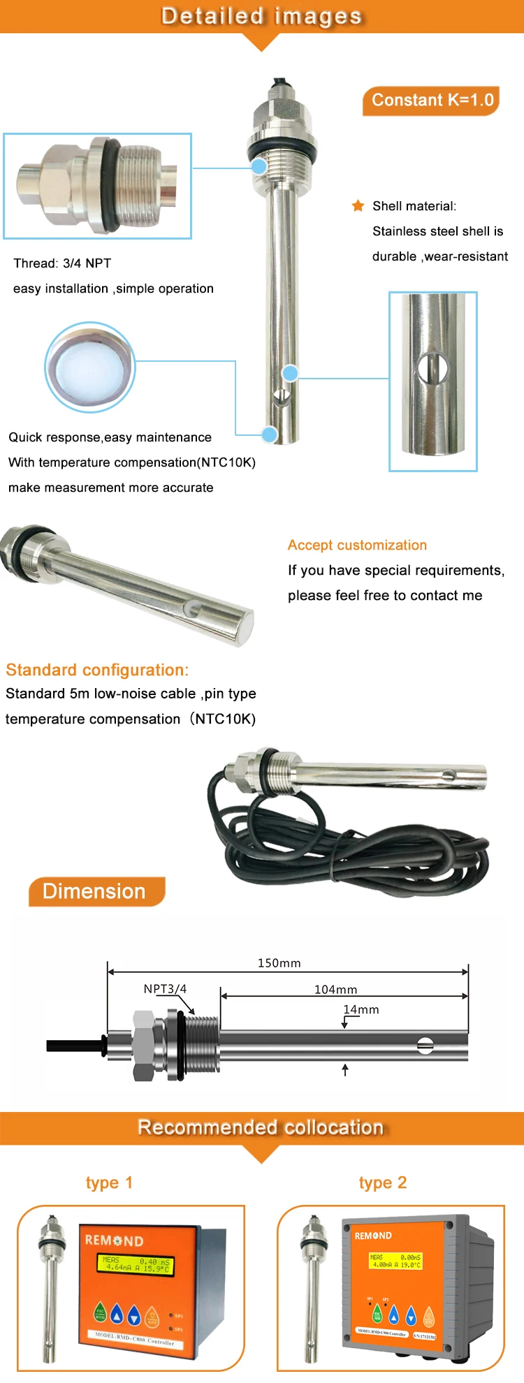 Water Analyzer Electrical Conductivity Probe Tds Sensor Conductivity ...