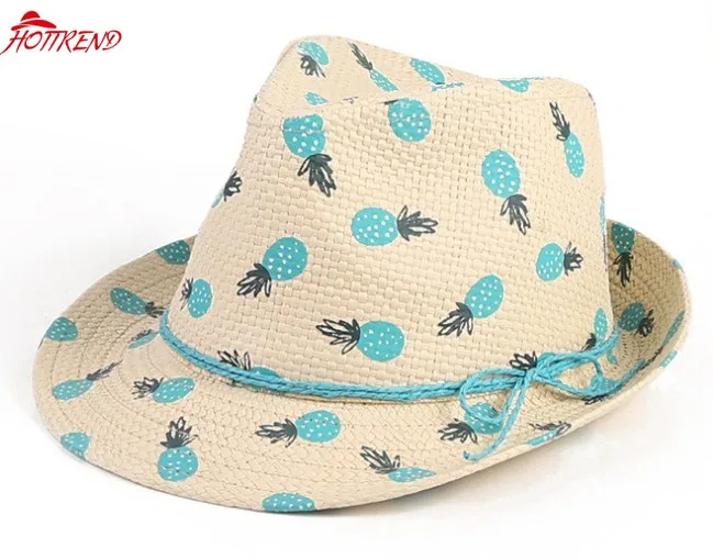 Overall Tropcal Palm Tree Leaves Printed Fedora Straw Hat - Buy ...