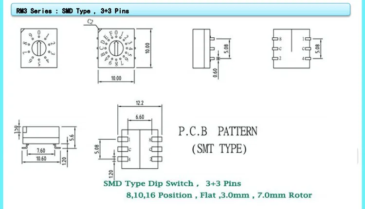 8 10 16 Position BCD Code SMD Rotary Binary Switches