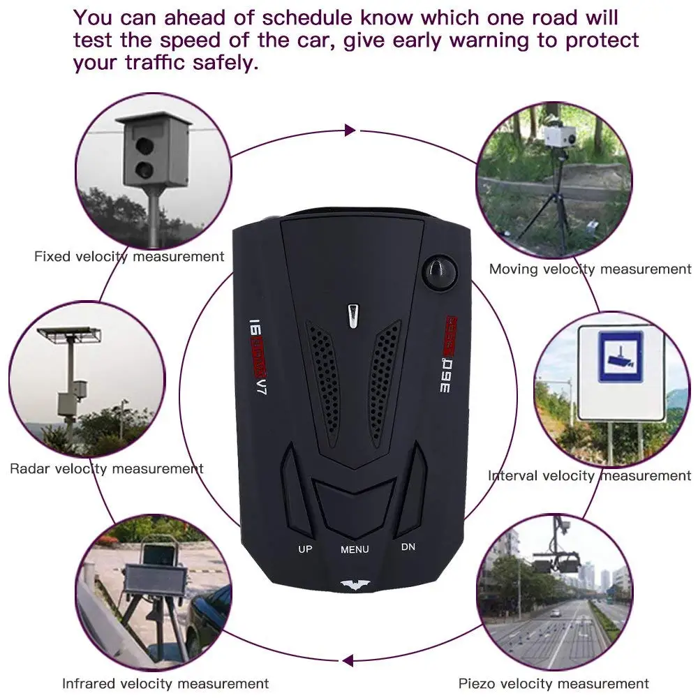 V7 Radar Detector Voice Alert & Car Speed Alarm System With 360 Degree ...
