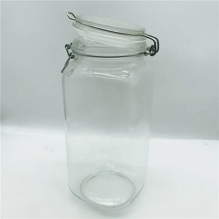 2000ml 2l Square Clip Glass Storage Jars With Glass Seal Lid - Buy ...