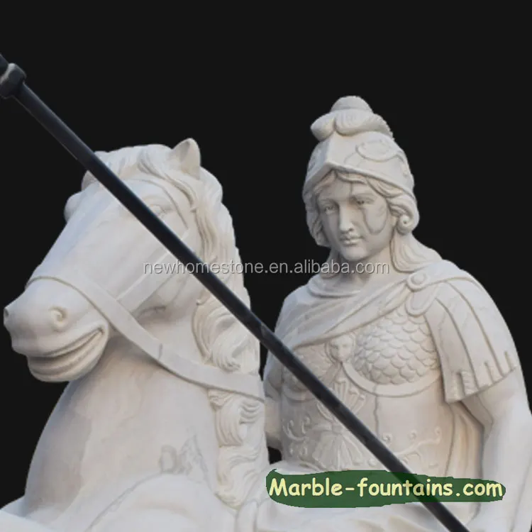 Hand Carved Garden Sculpture Knight Riding Marble Hero Natural Stone ...