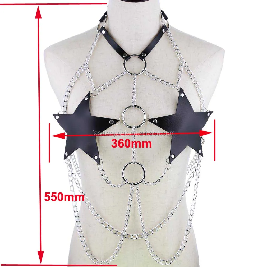 Women Man PU Leather Star Pentagram Chain Harness Rave Festival BDSM ...