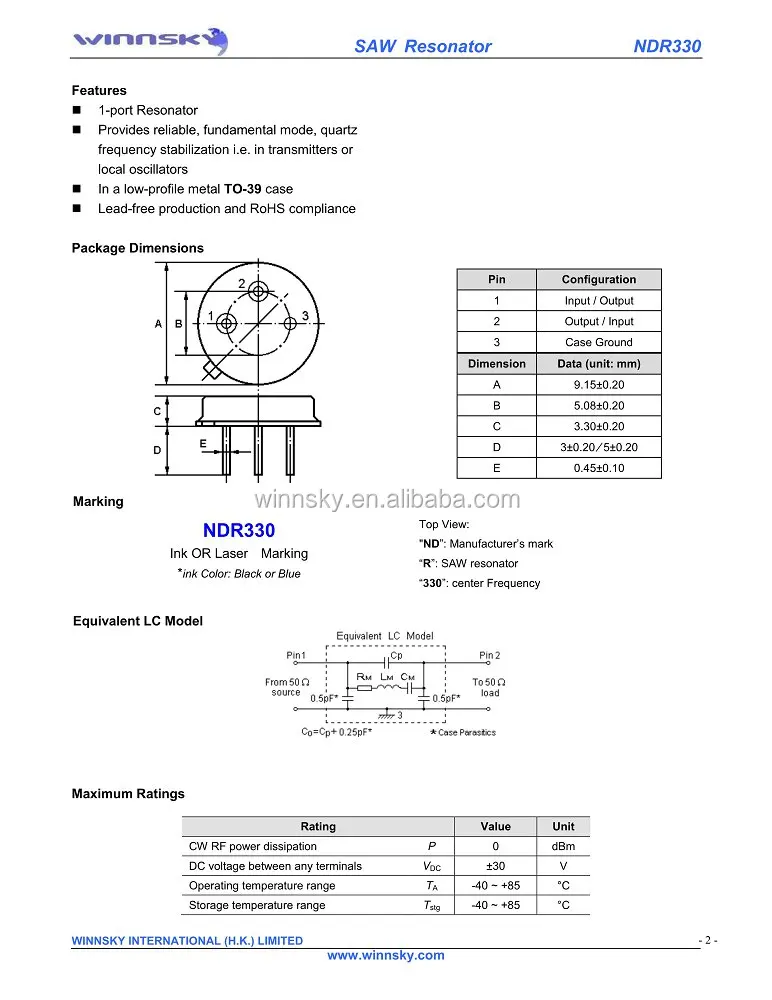 Winnsky Professional 330mhz Frequency To39 Metal Case Saw Resonators ...