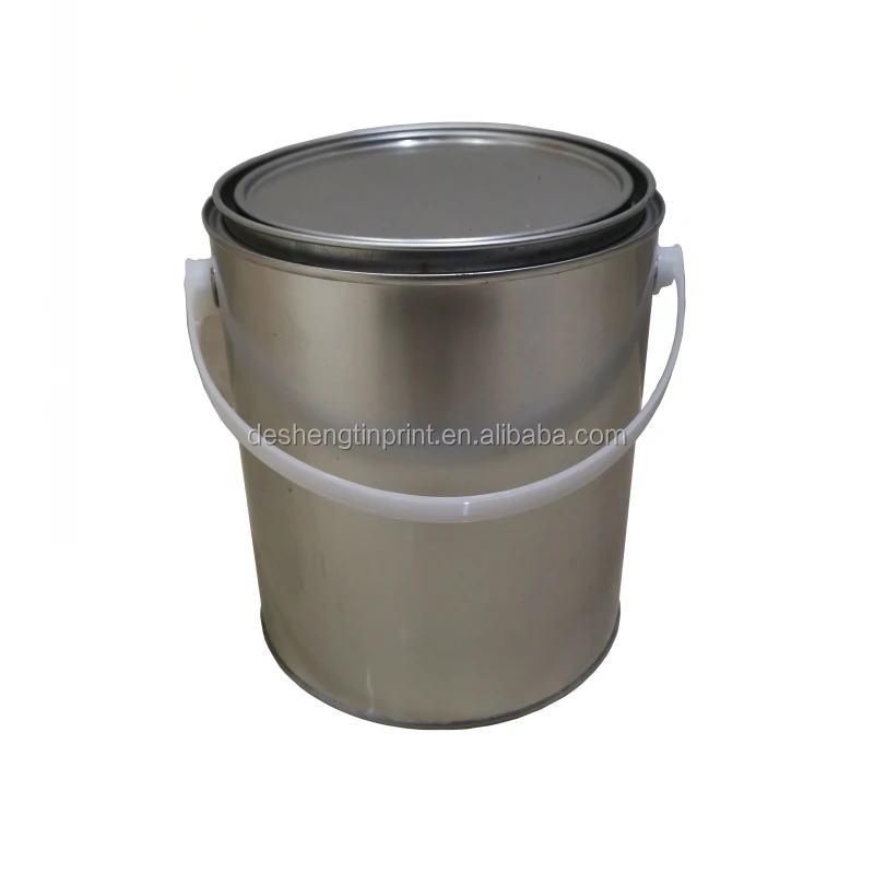 Open Top 4 Liter Round Metal Paint Tin Cans with Plastic Handle ...
