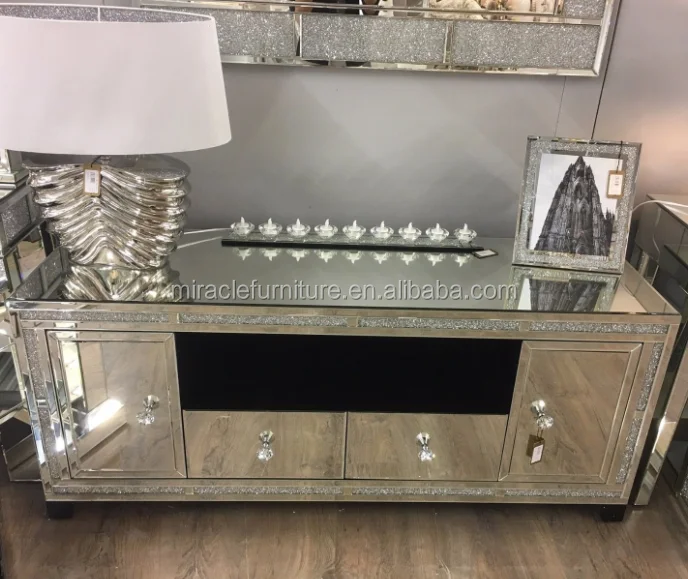 Sparkly Crushed Diamond Mirrored Console Table for Living Room ...