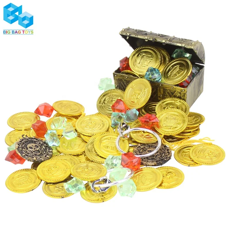 60 Pcs Pirate Gold Coins Buried Pirate Gems Jewelry Play Set Treasure ...