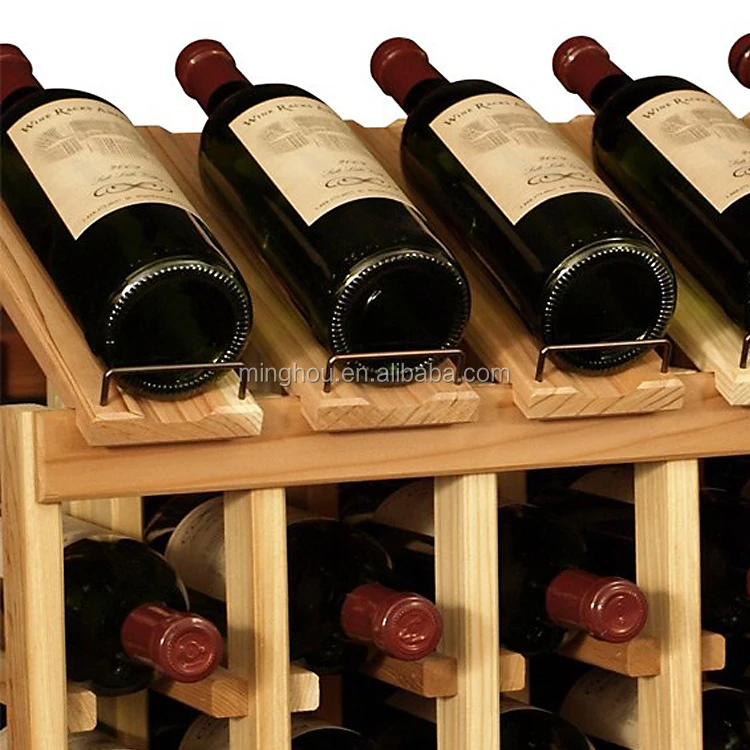 Rak botol anggur desain Modern 64 botol, tempat penyimpanan anggur kayu ...