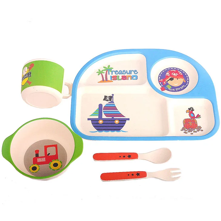 5pc Dinnerware Sets 100% Biodegradable Bamboo Fiber Children Dinnerware ...