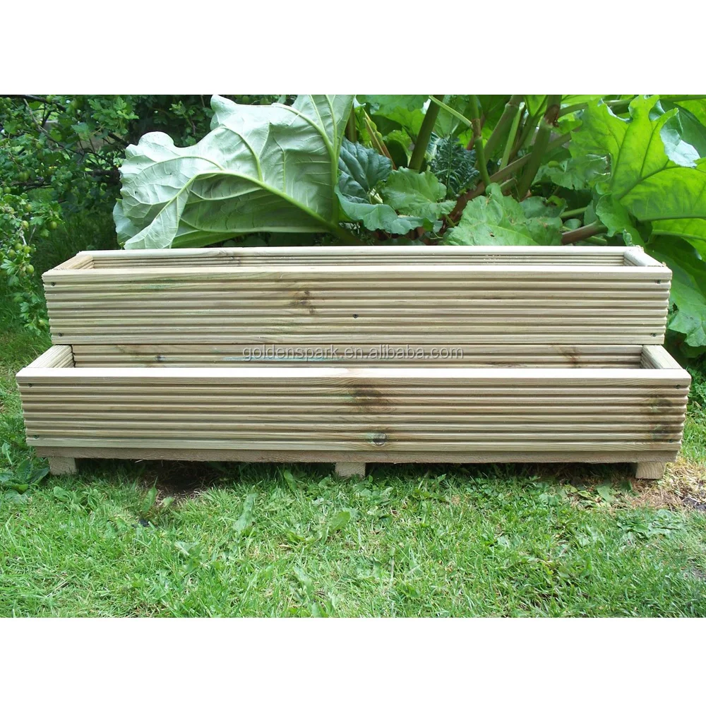 Two tiered wooden decking step garden planter, wood trough, timber ...
