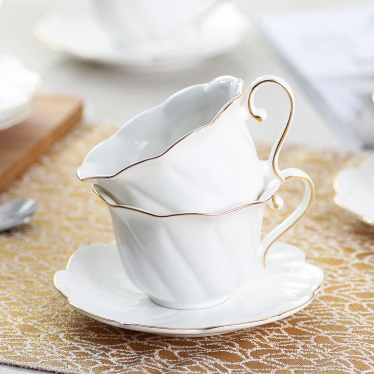 180ml White Tea And Gold Rimmed Coffee Cup And Saucer Set With Rack ...