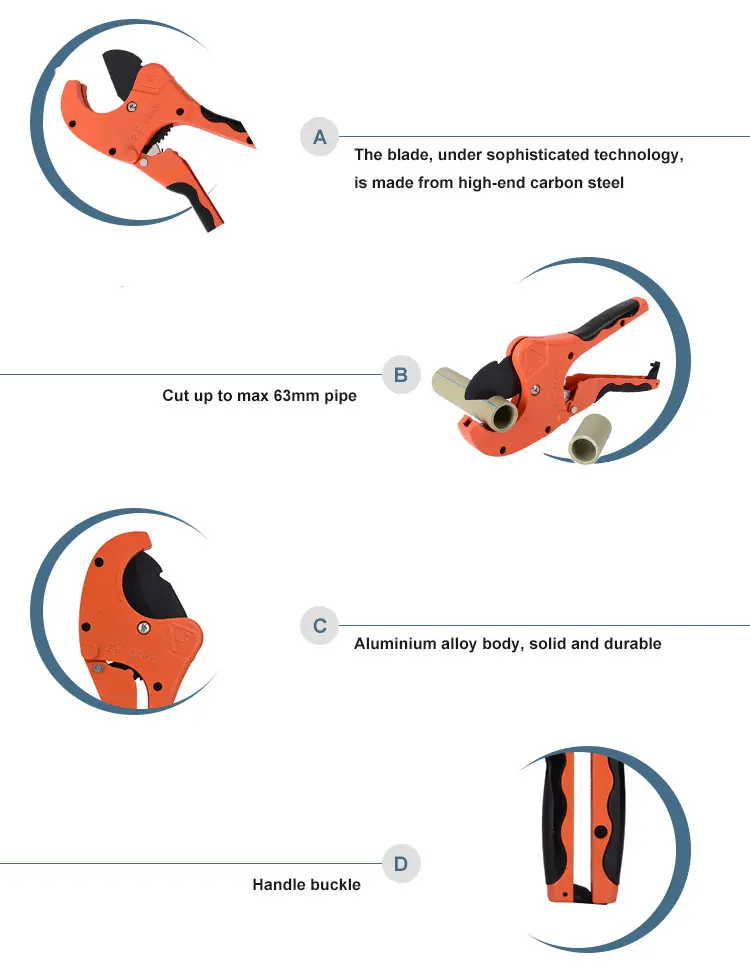 63mm Plastic Ppr Pvc Hdpe Pe Pipe Cutter With High Carbon Steel Blader ...