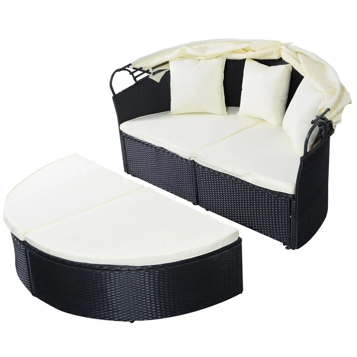 Outdoor Furniture Wicker Rattan With Retractable Canopy Clamshell ...