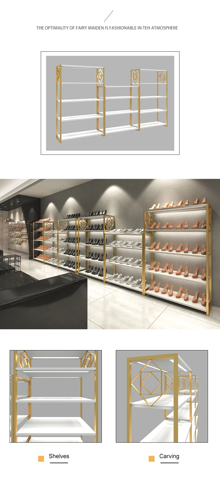 Shopping Mall Shoes Display Wooden Wall Shelf Design Free Standing ...