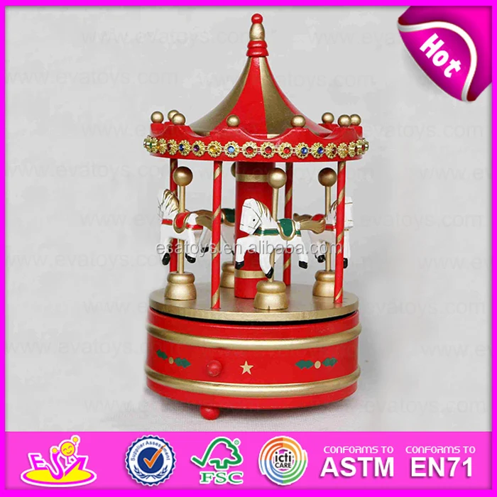 Wooden Christmas Wind Up Carousel Horse Music Box,Merry-go-round Wooden ...
