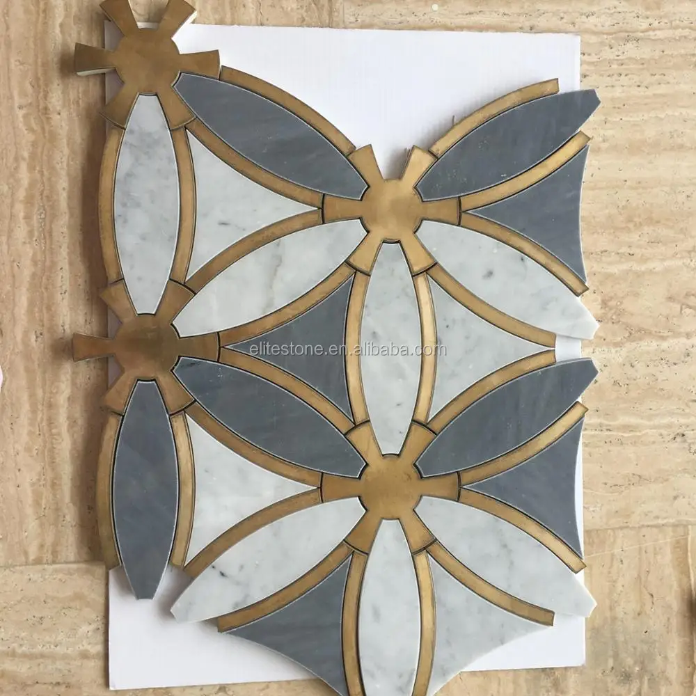 Luxury Decorative Tile Water Jet Italy Gray Marble Tile With Brass ...