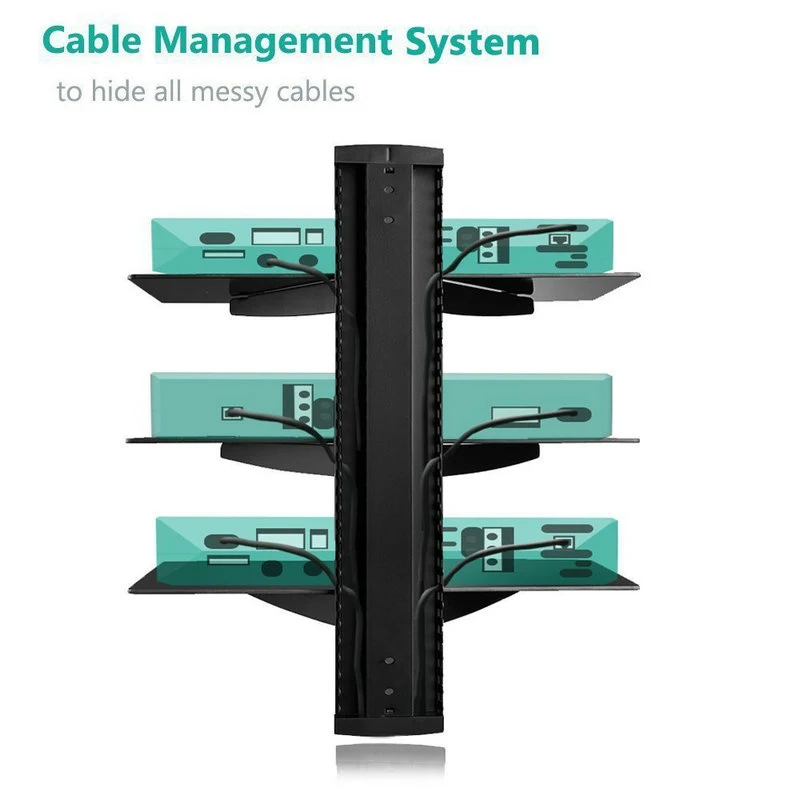 Black 3 Floating Shelf With Strengthened Tempered Glass For Dvd Players ...