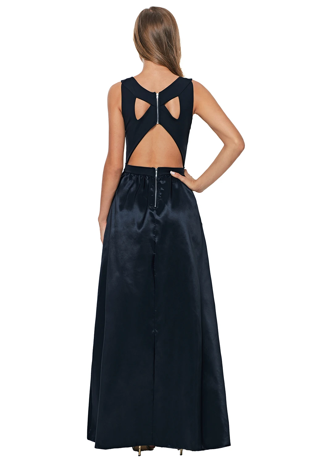 Women Black Sleeveless Sexu Back Open Evening Dress Long Party Dress ...