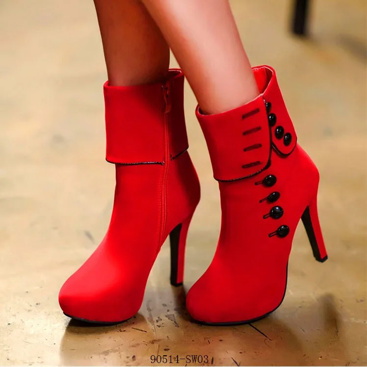 90514-sw03 Attractive Red Color Steel Toe Platform Boots Women Shoes ...